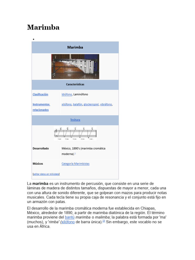 Características y origen de la marimba | PDF | Instrumentos de ...