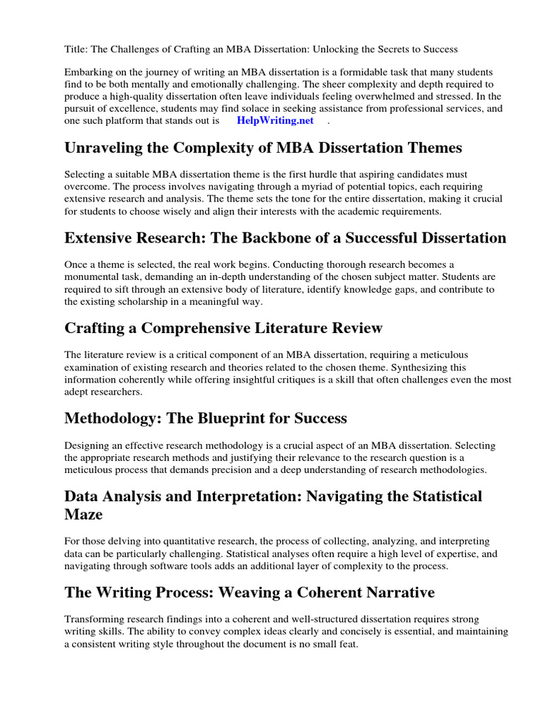 Mba Dissertation Themes | PDF | Thesis | Methodology