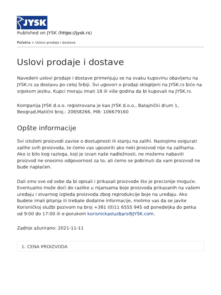 JYSK Pravila I Uslovi | PDF