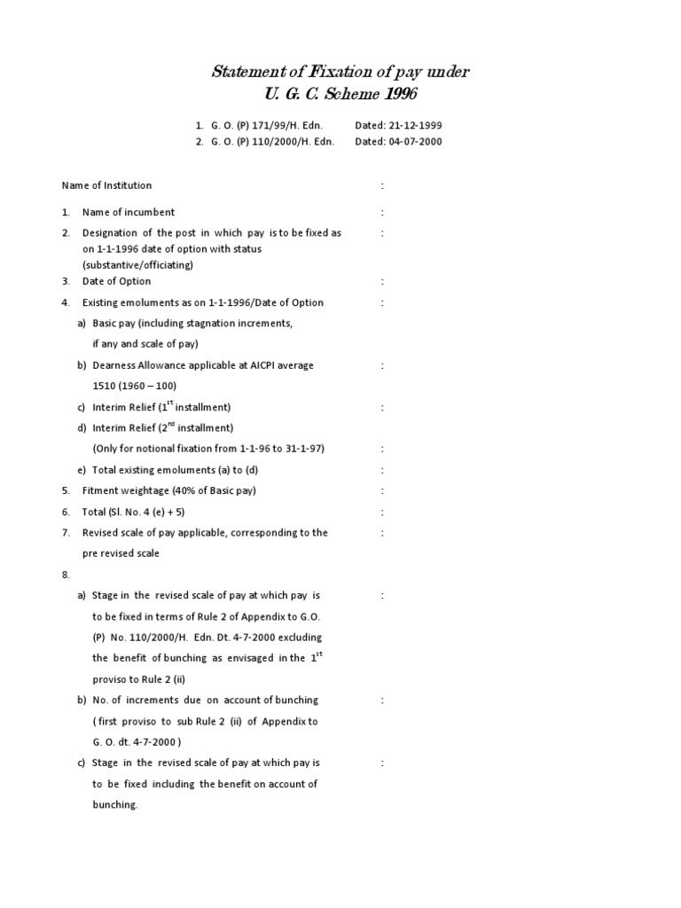 Statement of Fixation of Pay | PDF