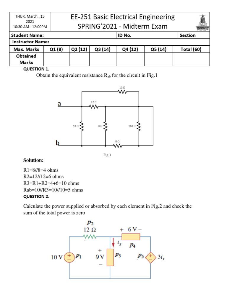 2021-Spring - Midterm Exam | PDF | Electrical Network | Physical Quantities 2021-Spring - Midterm Exam | PDF | Electrical Network | Physical Quantities