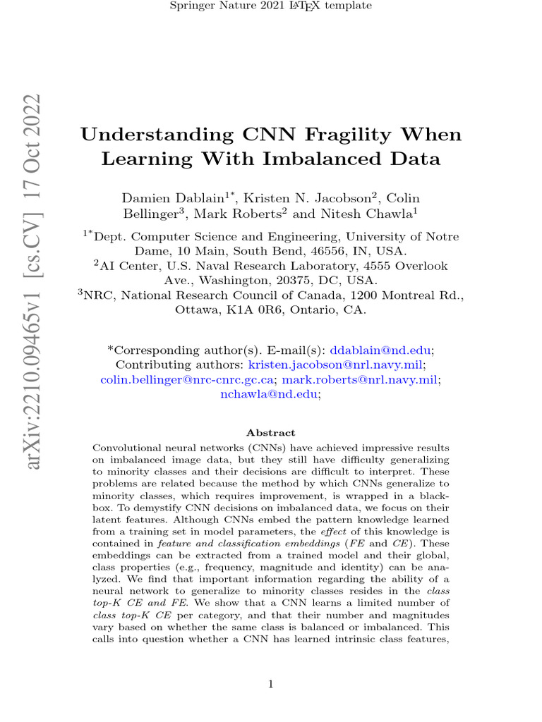 Understanding CNN Fragility When Learning With Imb | PDF | Statistical Classification | Cybernetics