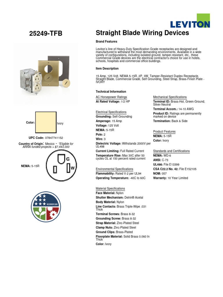 Product Spec or Info Sheet - 25249-TFB | PDF | Electrical Engineering | Electricity