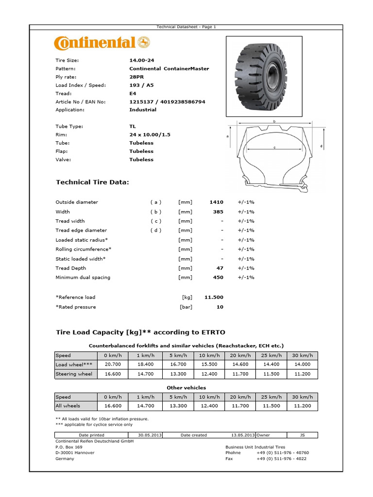 Continental 14.00R24 | PDF | Vehicle Technology | Automotive Technologies