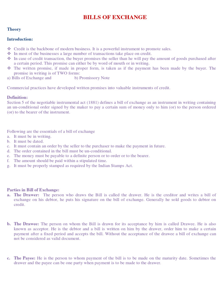 Bills of Exchange | PDF | Negotiable Instrument | Trade
