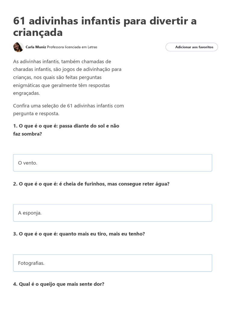 61 Adivinhas Infantis para Divertir A Criançada | PDF