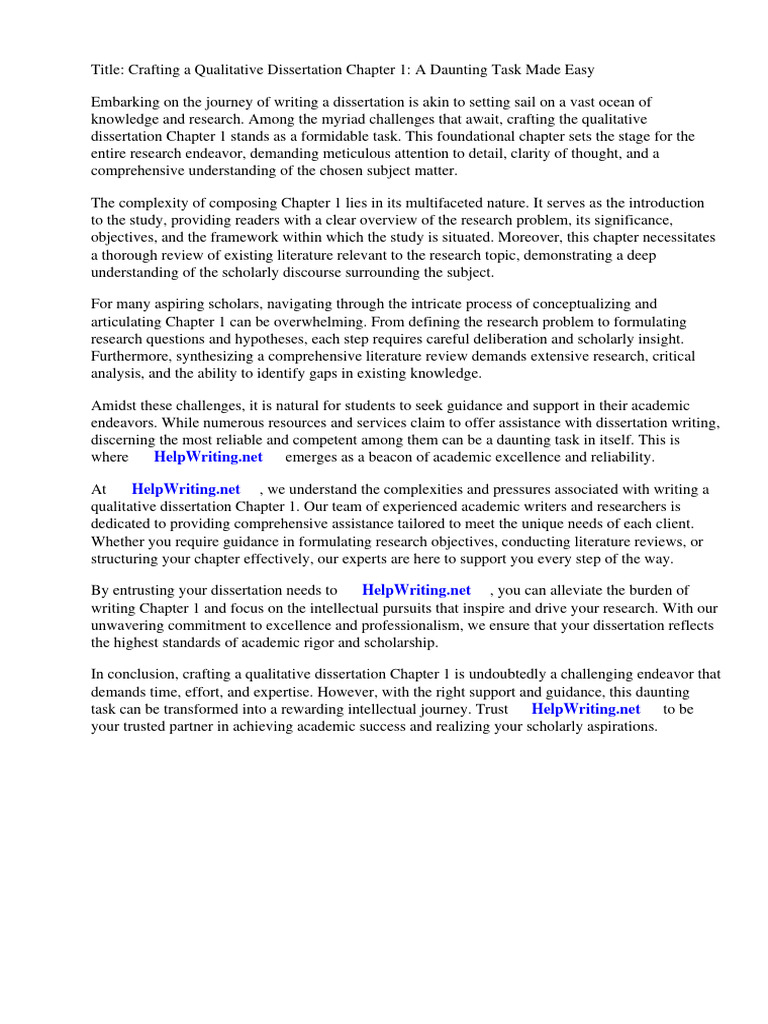 Qualitative Dissertation Chapter 1 | PDF | Methodology | Thesis