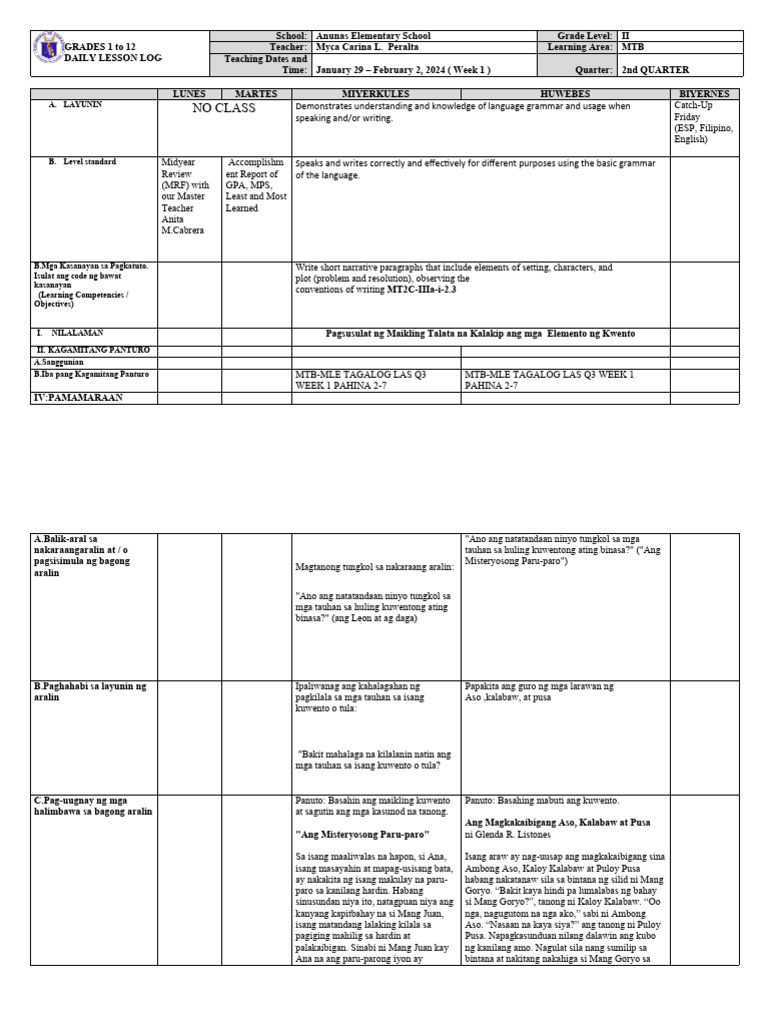 DLL - MTB 2 - Q3 - W1 | PDF