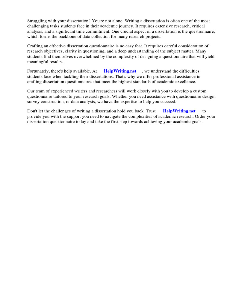 Dissertation Questionnaire Template Pdf