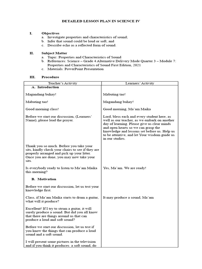 Sound Properties Lesson Plan | PDF | Sound | Pitch (Music)