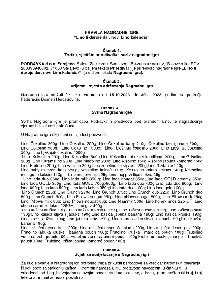 Pravila Lino Kalendar 2024 FBiH | PDF