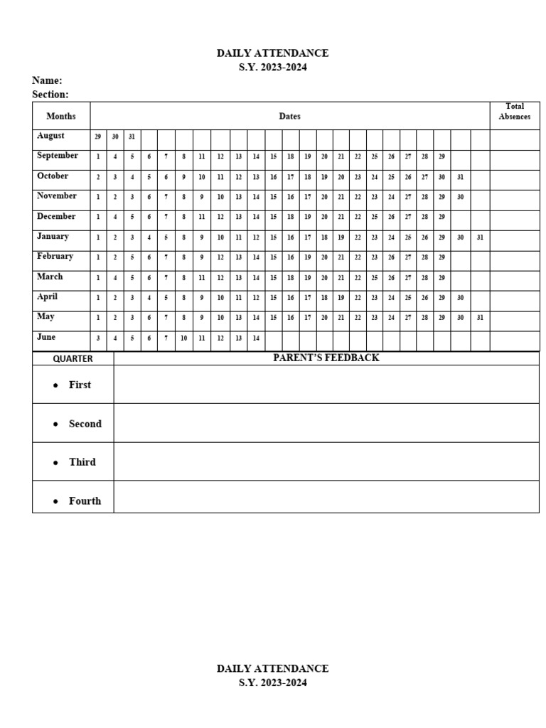 Daily Attendance Record 2023-2024 | PDF
