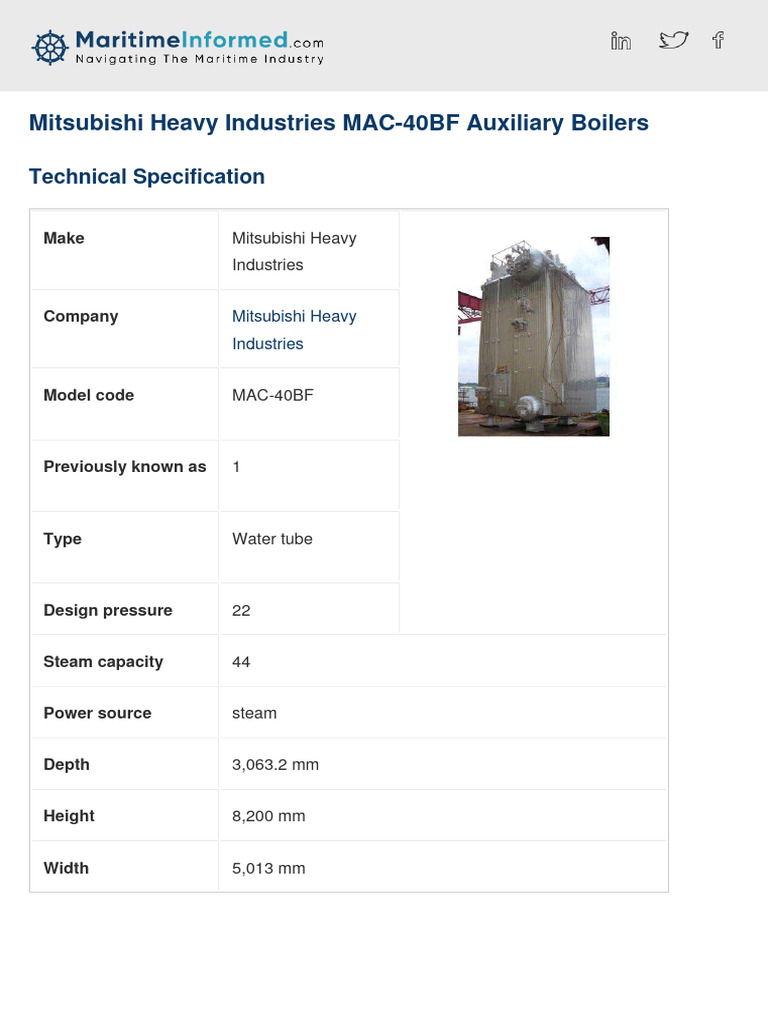 Mitsubishi Heavy Industries Mac 40bf Boiler | PDF