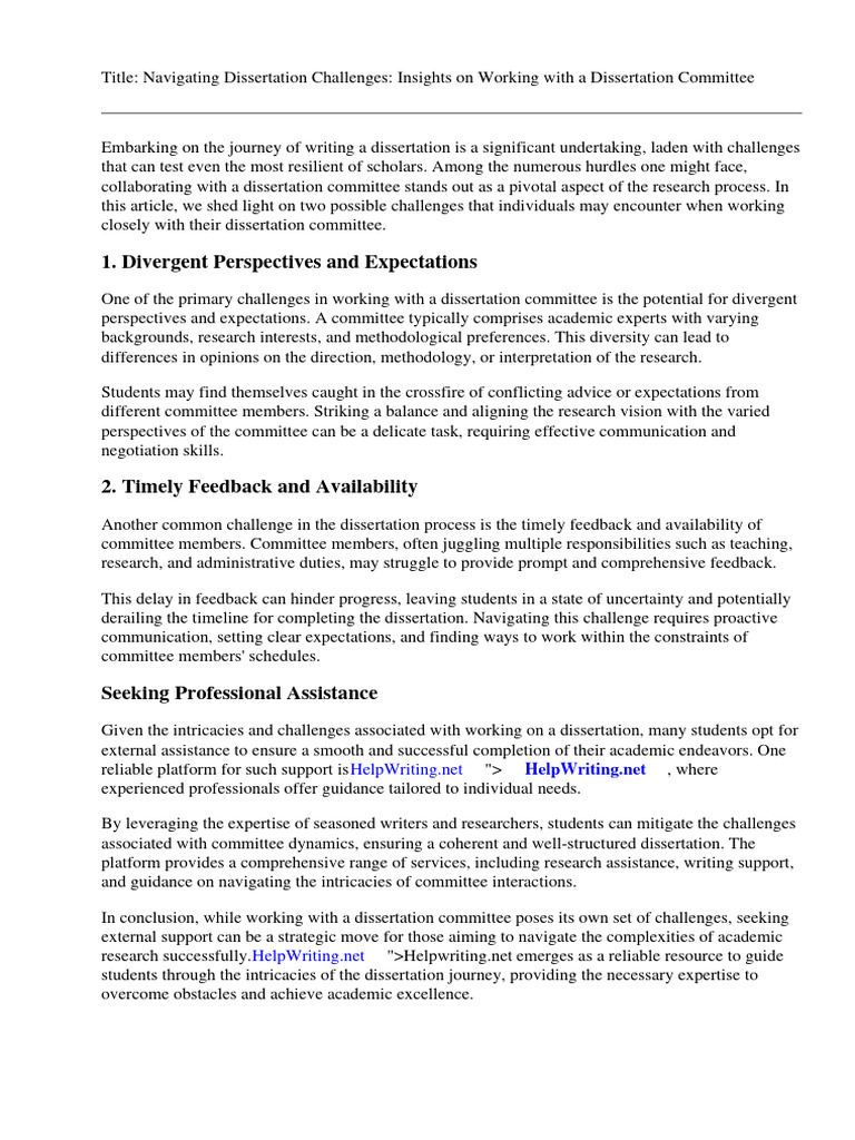 Two Possible Challenges That You May Encounter When Working With A Dissertation Committee | PDF ...