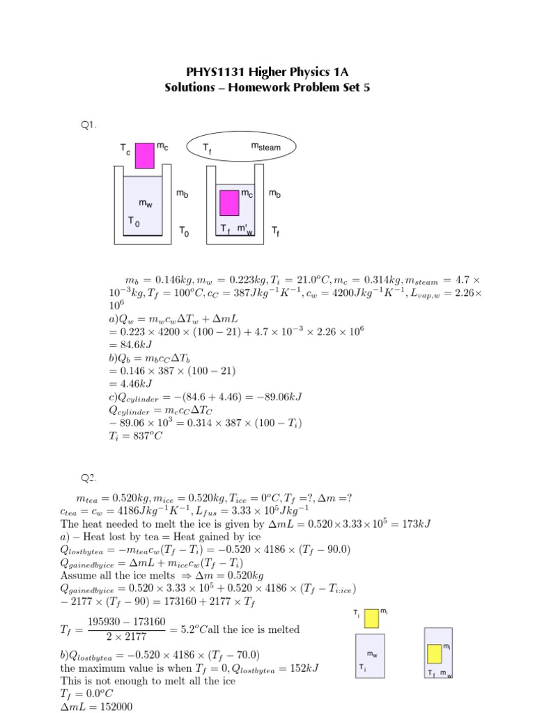 PHYS1131 Higher Physics 1A Solutions - Homework Problem Set 5 | PDF ...