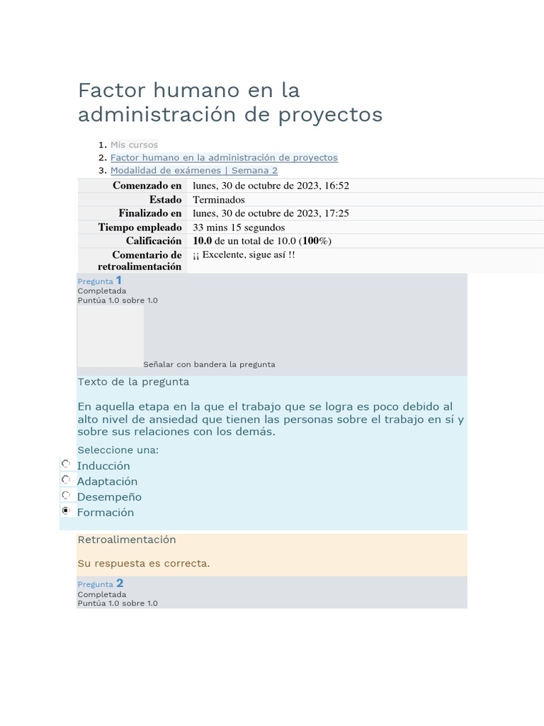 Factor Humano en La Administración de Proyectos Semana 2 | PDF