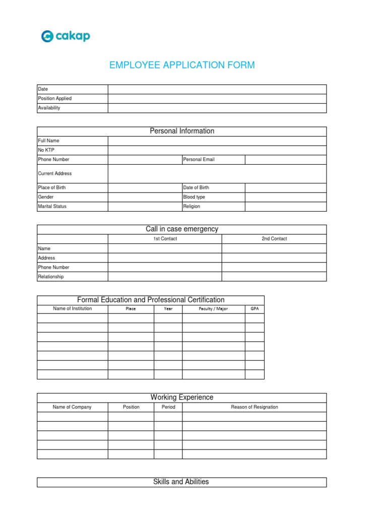 Employee Application Form | PDF | Employment | Information
