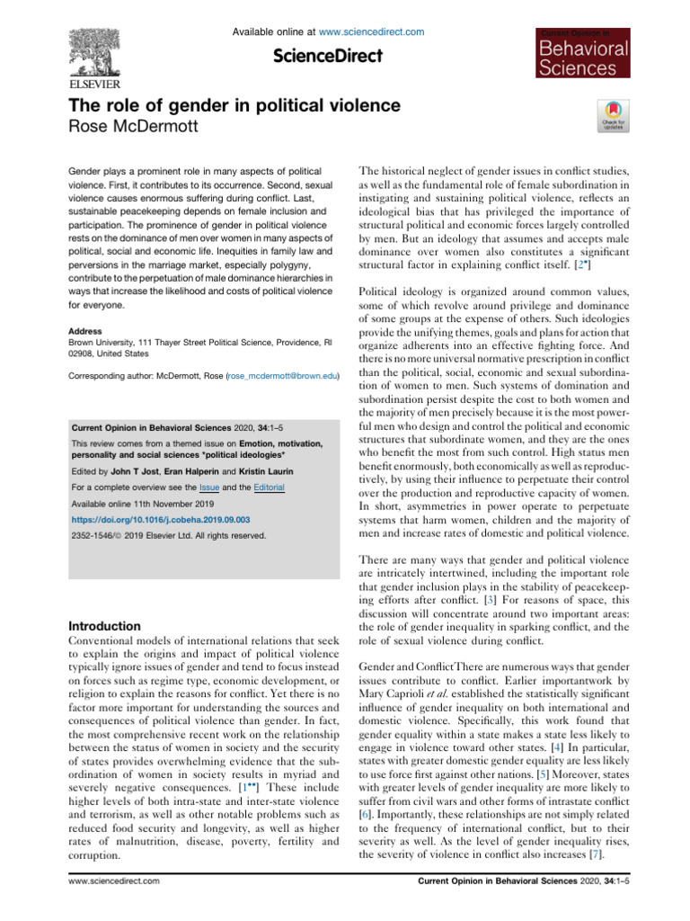 The Role of Gender in Political Viol - 2020 - Current Opinion in Behavioral Scie | PDF ...