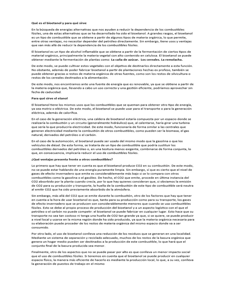 Qué Es El Bioetanol y para Qué Sirve | PDF | Combustible de etanol ...