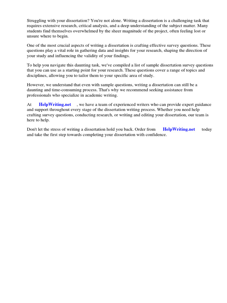 Sample Dissertation Survey Questions | PDF | Thesis | Questionnaire