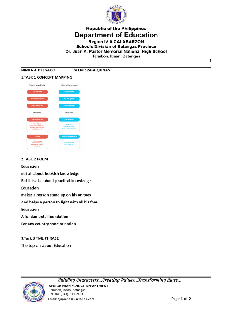 UCSP Q2 Task 1-2-3 Function and Importance of Educ | PDF | Knowledge | Human Communication