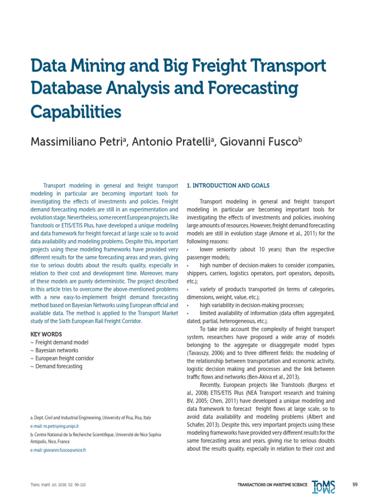 Data Mining and Big Freight Transport Database Analysis and Forecasting Capabilities | PDF ...