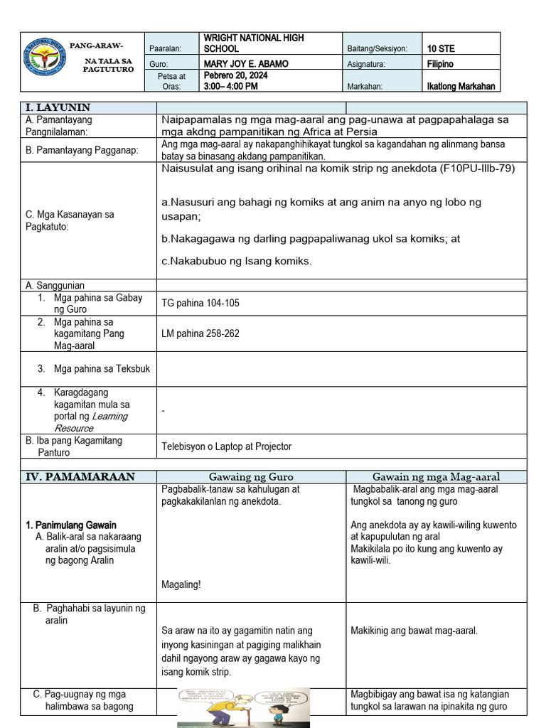 Grade 10 Quarter 3 Lesson Plan 2 | PDF