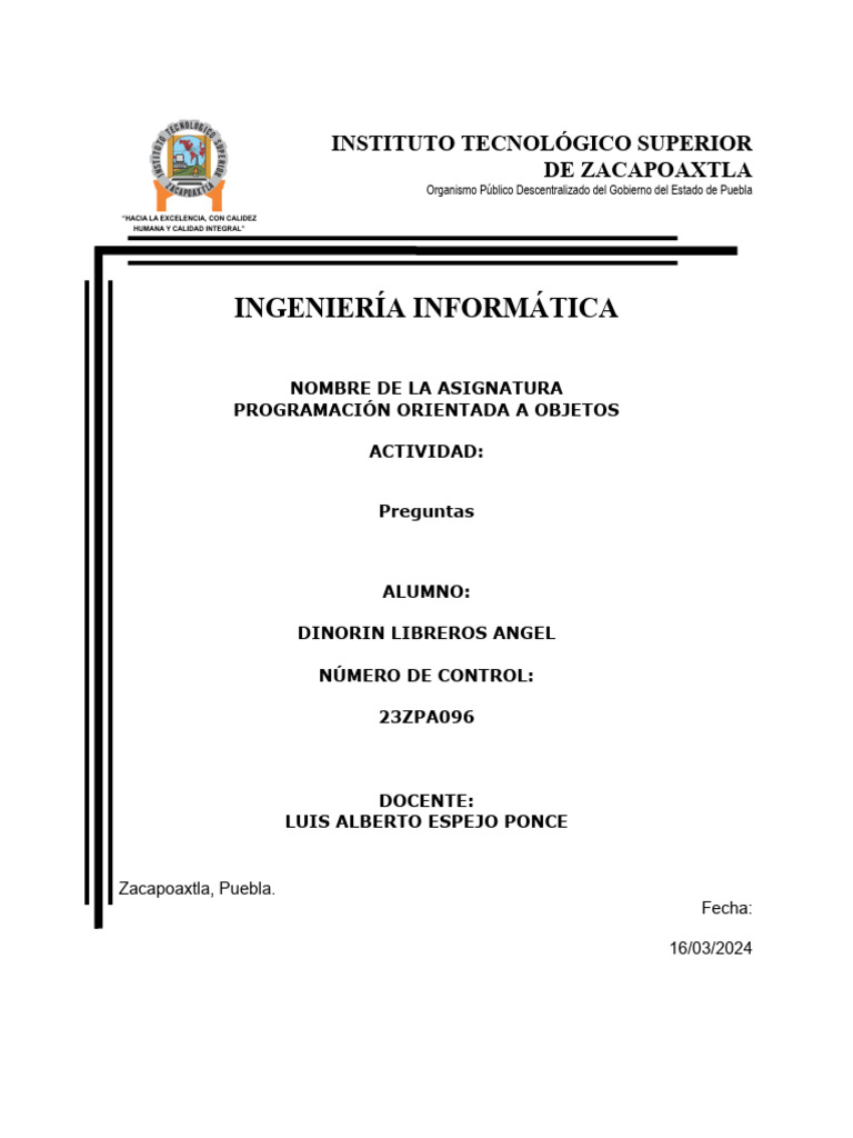Examen de Poo | PDF | Objeto (informática) | Programación orientada a ... Examen de Poo | PDF | Objeto (informática) | Programación orientada a ...