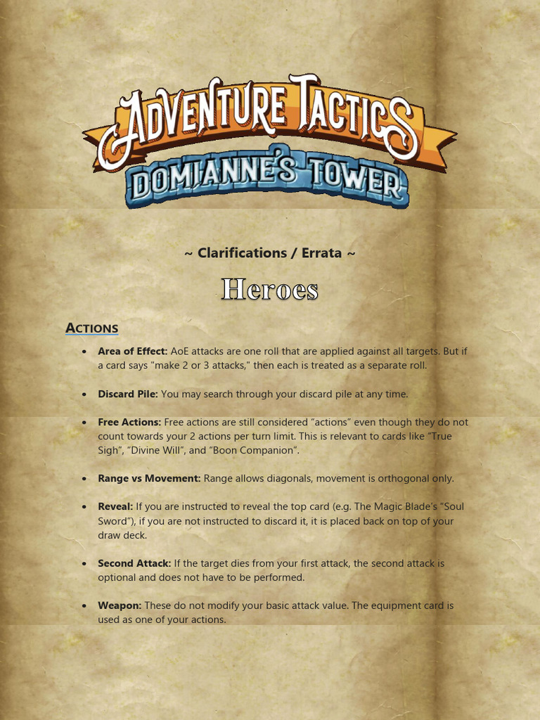Adventure Tactics: Heroes Errata Guide | PDF