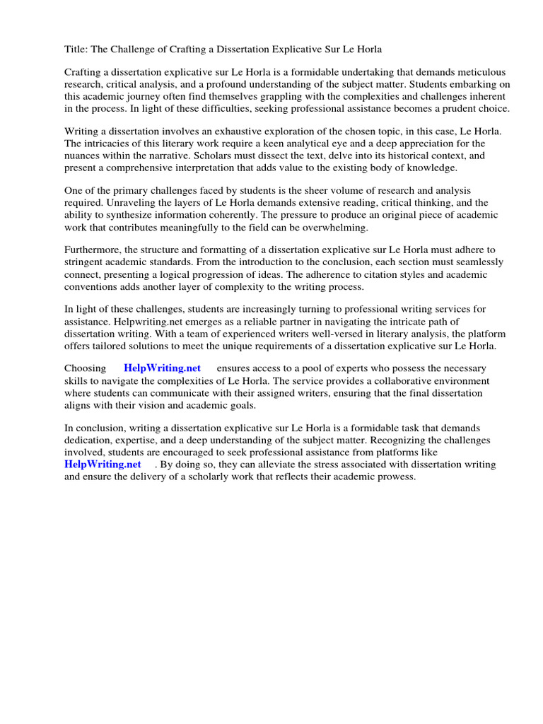 Dissertation Explicative Sur Le Horla | PDF | Critical Thinking