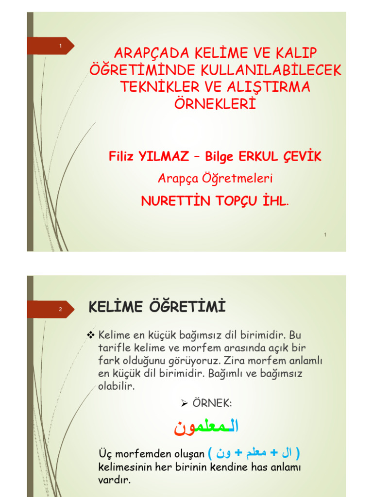 Arapçada Kelime Ve Kalip Öğretiminde Kullanilabilecek Teknikler Ve ...