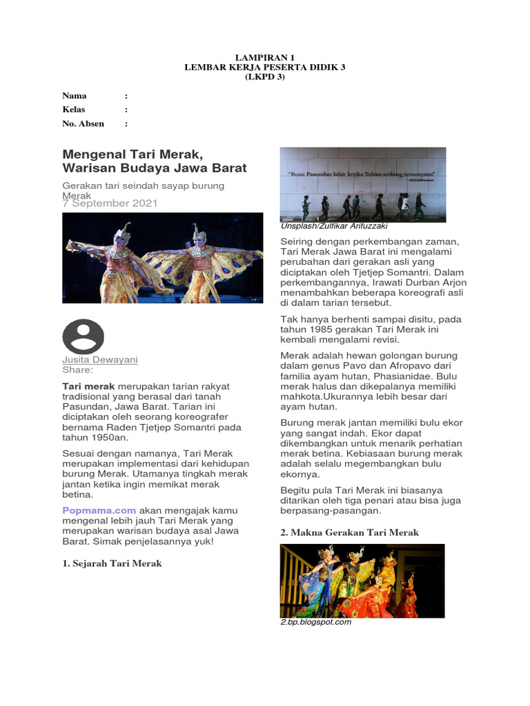 LKPD Tari Merak PDF | PDF