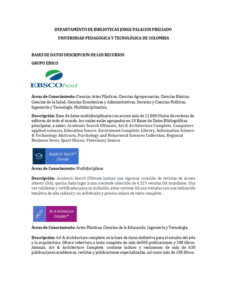 Descripción Bases de Datos Bibliográficas 2024 | PDF | Medicina | Acceso abierto