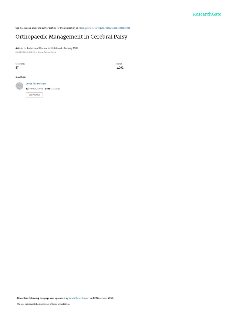 Orthopaedic Management In Cerebral Palsy Pdf Neoplasms Genetics