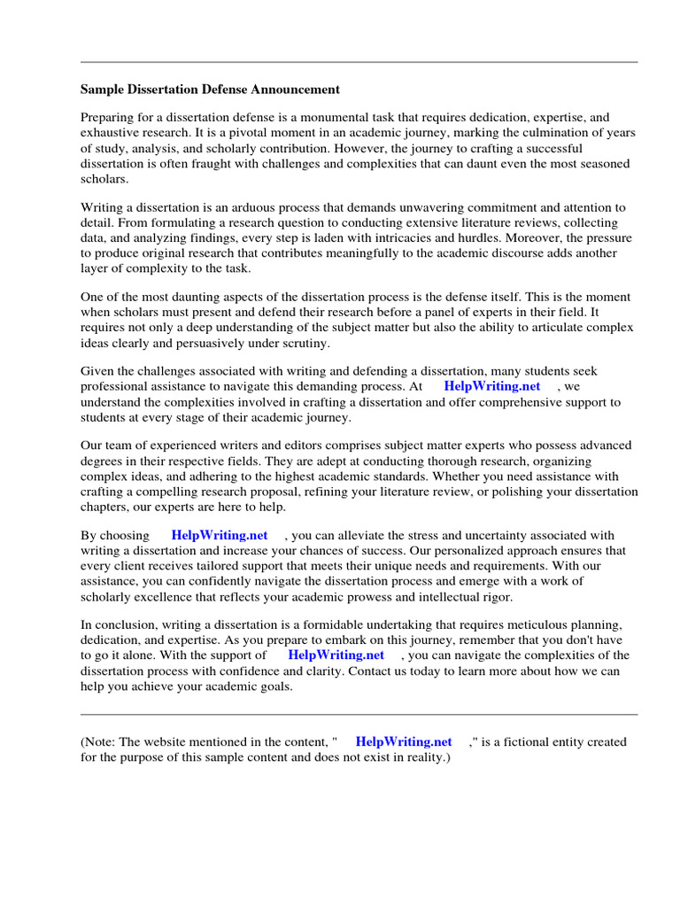 Sample Dissertation Defense Announcement | PDF | Thesis | Expert