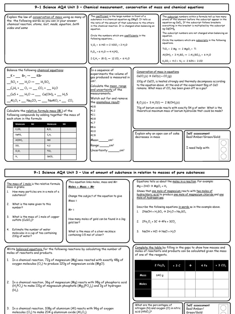 AQA 9 1 Revision Sheets Chemistry Unit 3 GCSE | Download Free PDF ...