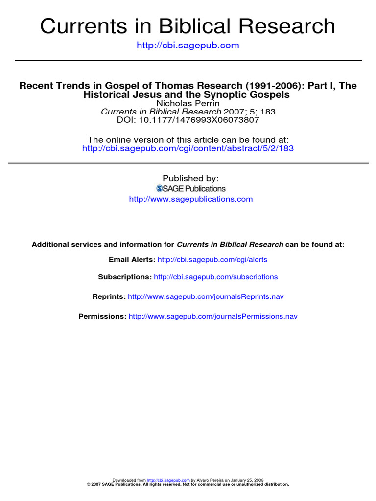 Nicholas Perrin - Recent Trends in Gospel of Thomas - Research (1991 ...