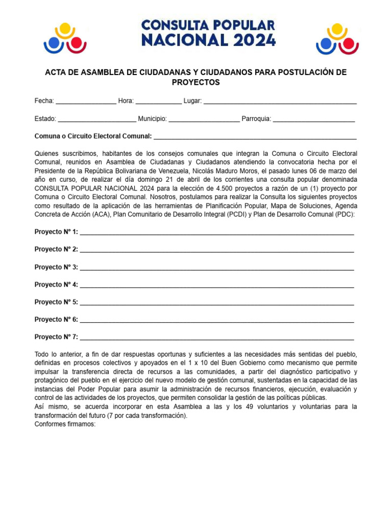 Acta de Asamblea Consulta Popular Nacional 2024..Docx | PDF | Gobierno