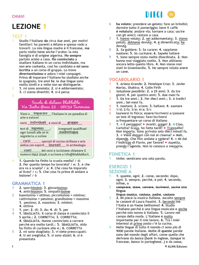 Dieci A2 Chiavi - A2 | PDF