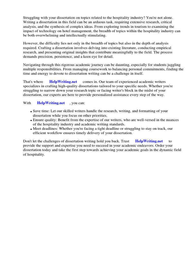 Dissertation Topics in Hospitality Industry | PDF Dissertation Topics in Hospitality Industry | PDF