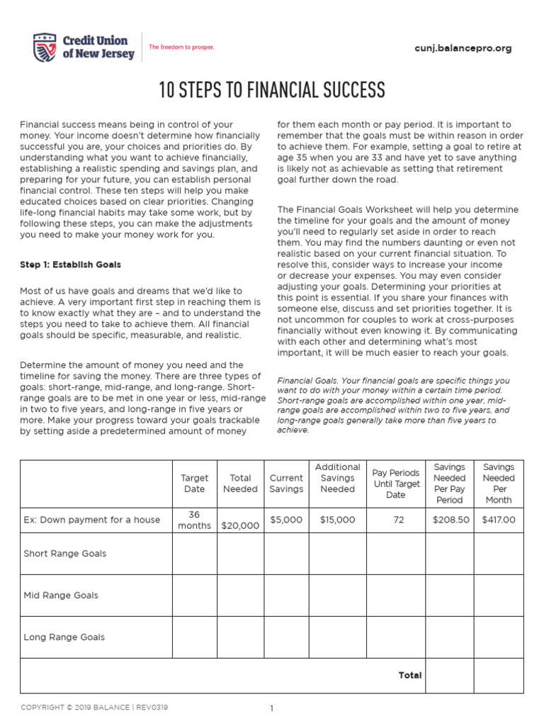10 Steps To Financial Success Handout | PDF | Stocks | Bonds (Finance)