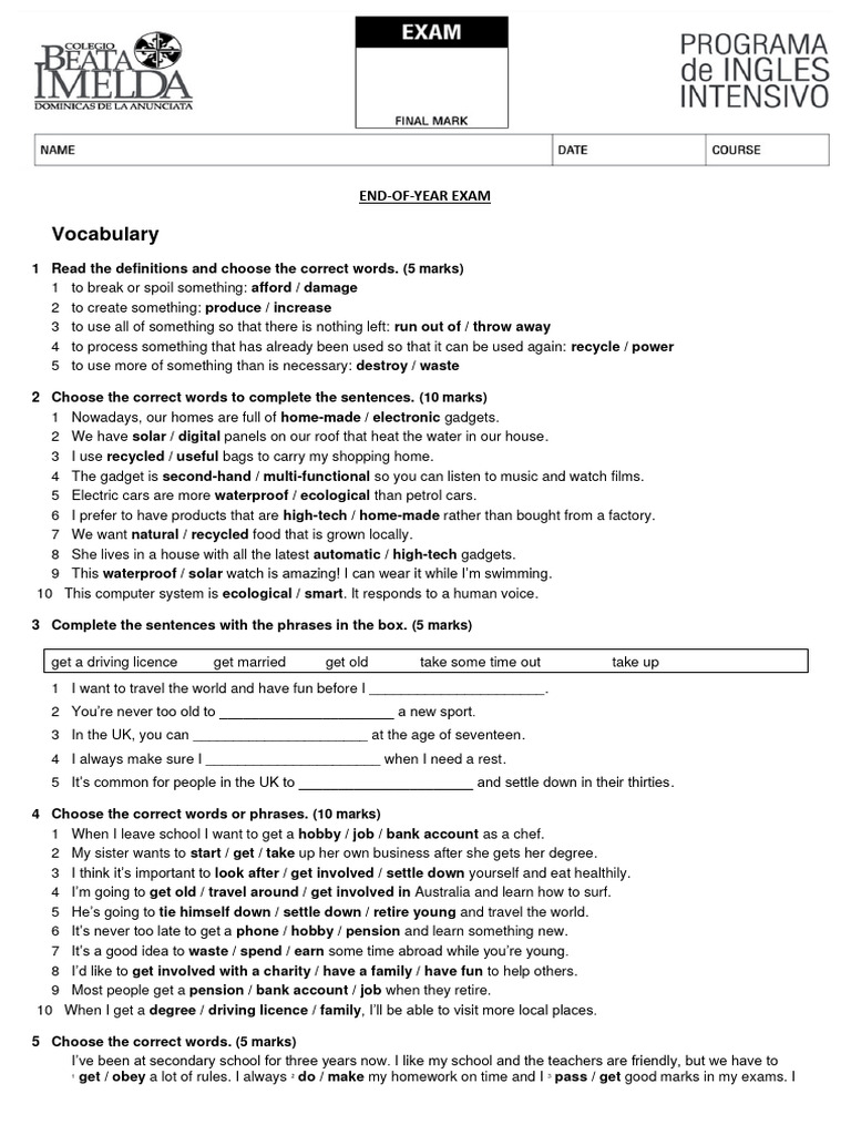 End of Year Exam 7mo Beata | PDF | Teachers | Schools
