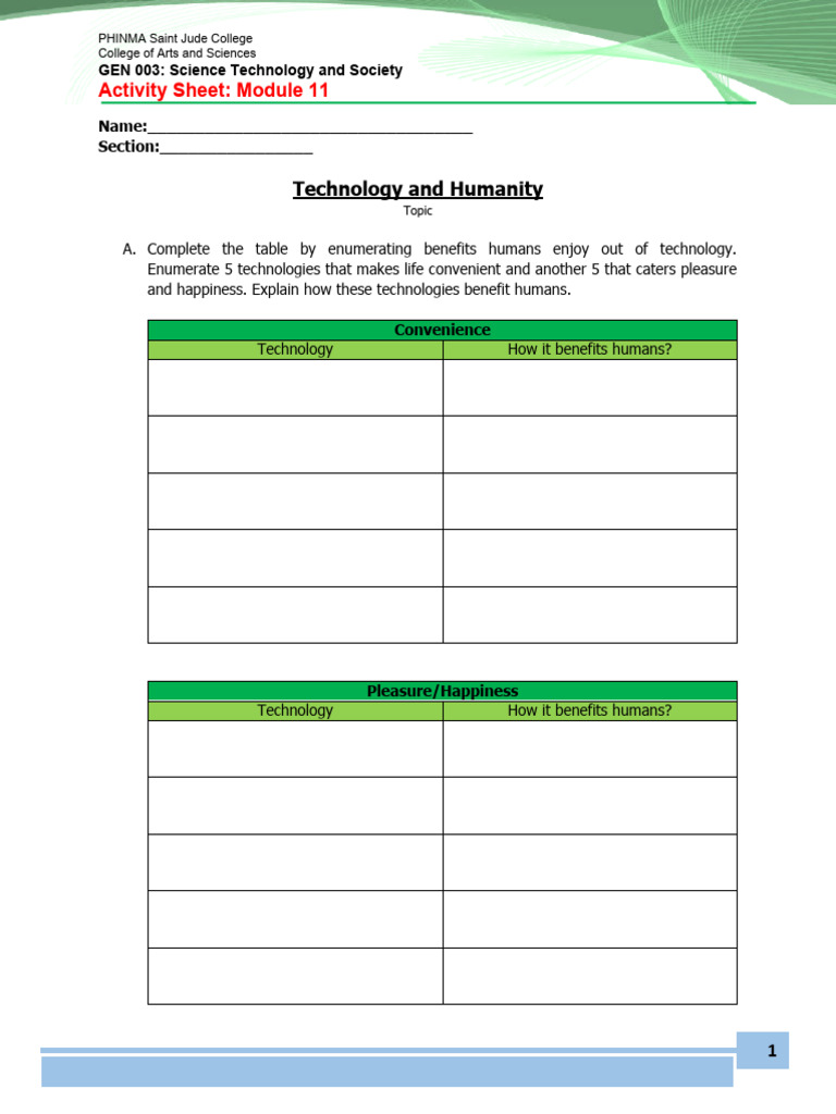 Module 11 STS Activity Sheet | PDF | Computers