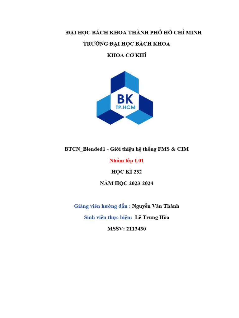 BTCN - Blended1 - 2113430 - Lê Trung Hòa - FMS - CIM | PDF