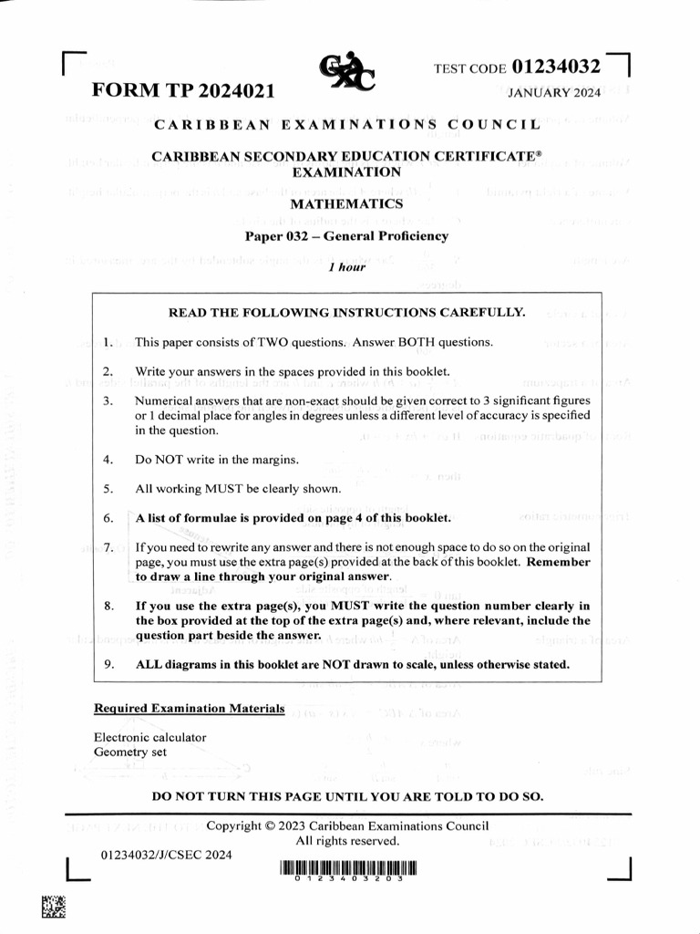 Csec Mathematics p03 January 2024 PDF | PDF
