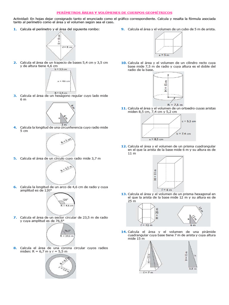 Guia 4 Areas Perimetros y Volumenes | Descargar gratis PDF | Geometría euclidiana | Formas ...