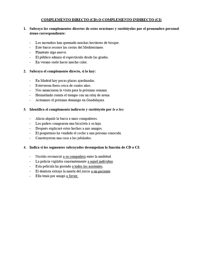 Complementos Directos e Indirectos en Oraciones | PDF | Historia ...