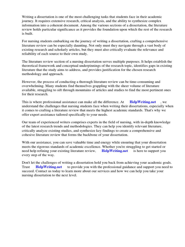 Nursing Dissertation Examples Literature Review | Download Free PDF ...