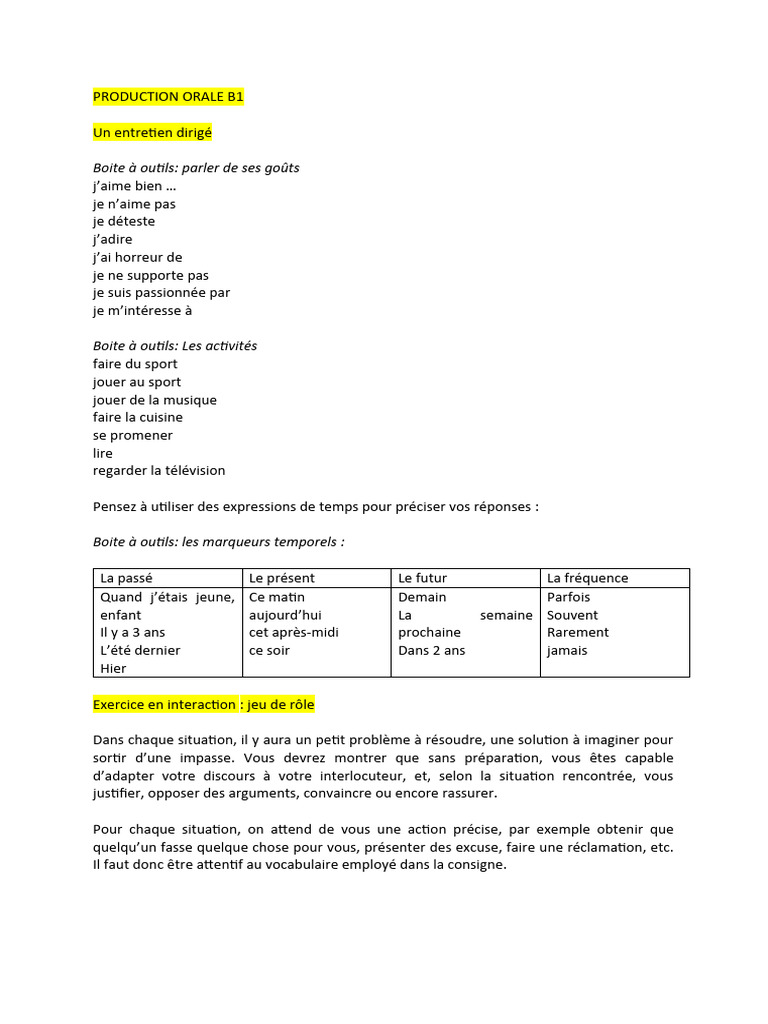 Production Orale DELF B1: Guide Pratique | PDF | Évolution de carrière ...