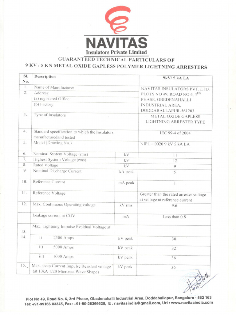 9kV Lightning Arrester GTP Drawing | PDF